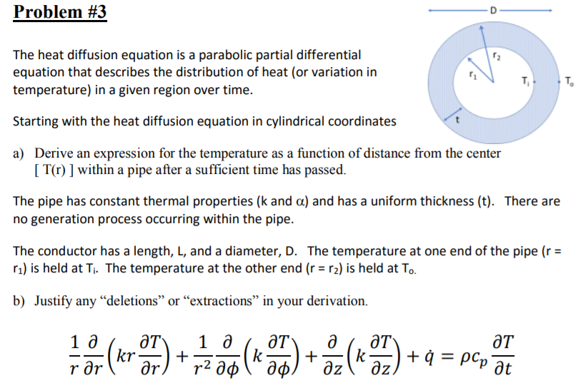 Solved The heat diffusion equation is a parabolic partial | Chegg.com