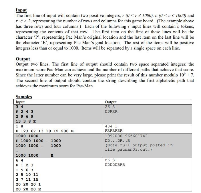 Number of Optimal Pac Man Paths Filename: pacman.java | Chegg.com