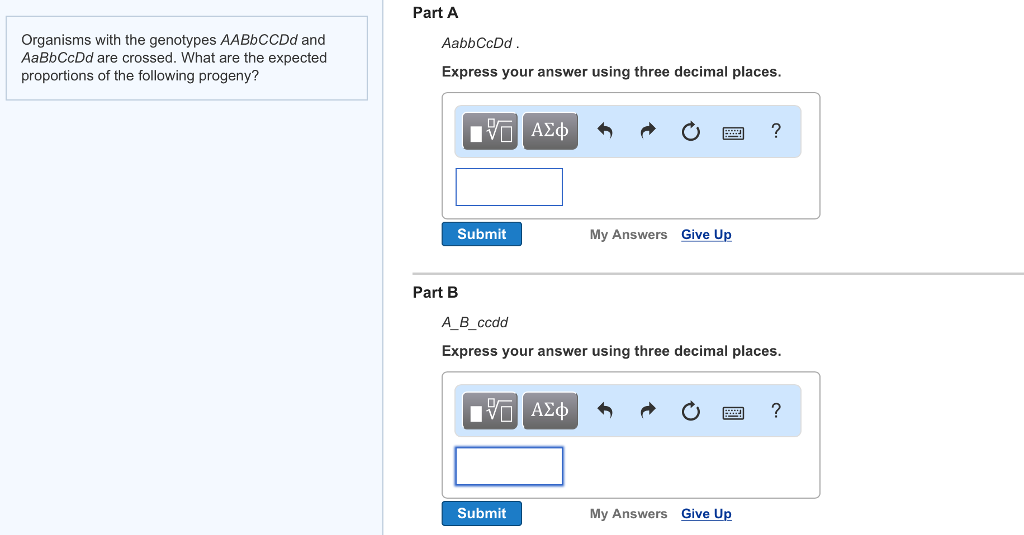 Solved Organisms with the genotypes AABbCCDd and AaBbCcDd | Chegg.com