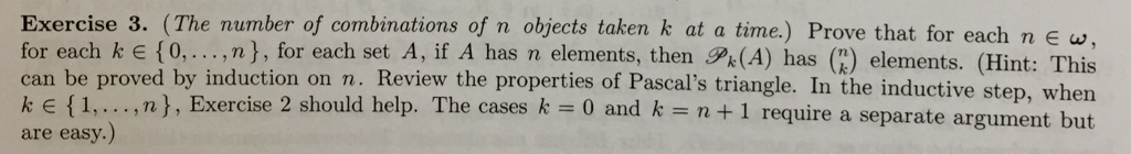 Solved (The number of combinations of n objects taken k at a | Chegg.com