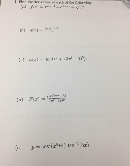 Solved Find the derivative of each of the following: a) | Chegg.com