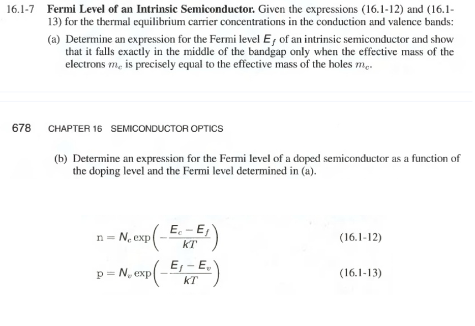 Solved Fermi Level of an Intrinsic Semiconductor. Given the | Chegg.com