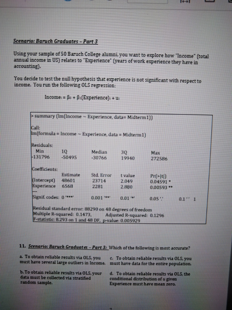 Scenario: Baruch Graduates - Part 3 Using your sample | Chegg.com Scenario: Baruch Graduates - Part 3 Using your sample | Chegg.com