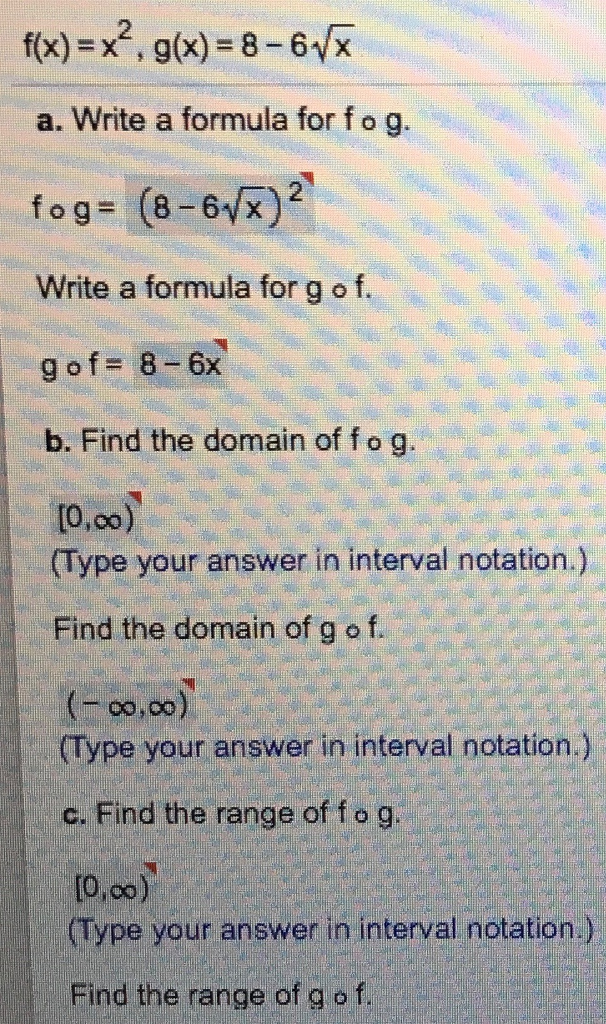 Solved For the given functions, (a) write formulas for f o g | Chegg.com