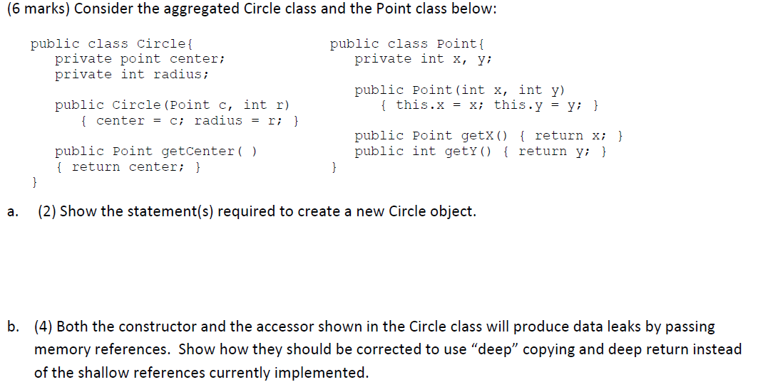 Solved Consider the aggregated Circle class and the Point | Chegg.com