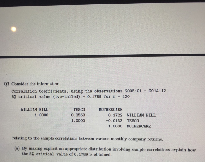 Solved Consider the information Correlation Coefficients, | Chegg.com