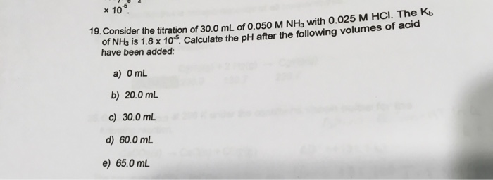 Solved Consider the titration of 30.0 mL of 0.050 M NH3 with | Chegg.com