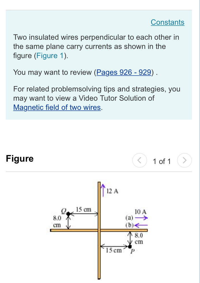 Solved Constants Two insulated wires perpendicular to each | Chegg.com