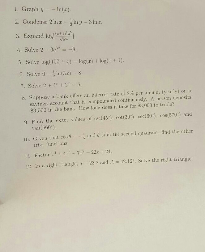 Solved Graph Y Ln X Condense 2lnx 1 2 Lny 3ln Z