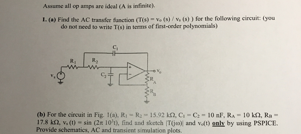 Solved Find the AC transfer function (T(s) = v_o(s)/v_s (s)) | Chegg.com