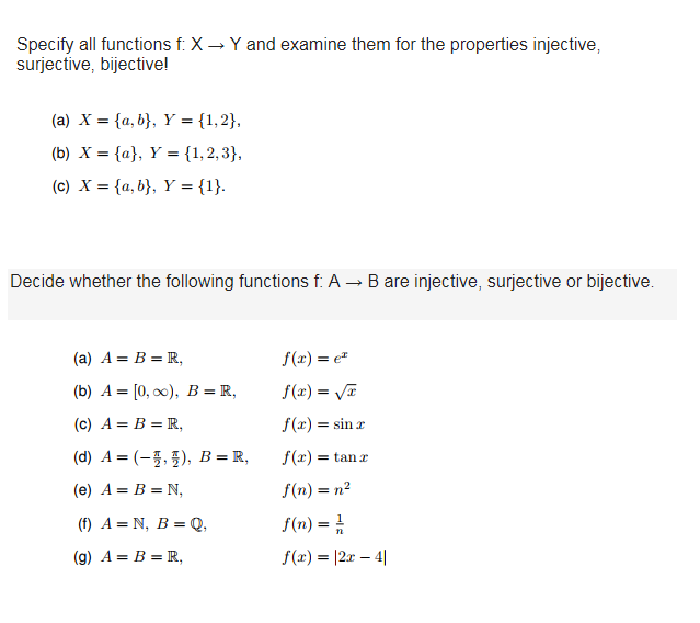 Solved Specify all functions f: X → Y and examine them for | Chegg.com
