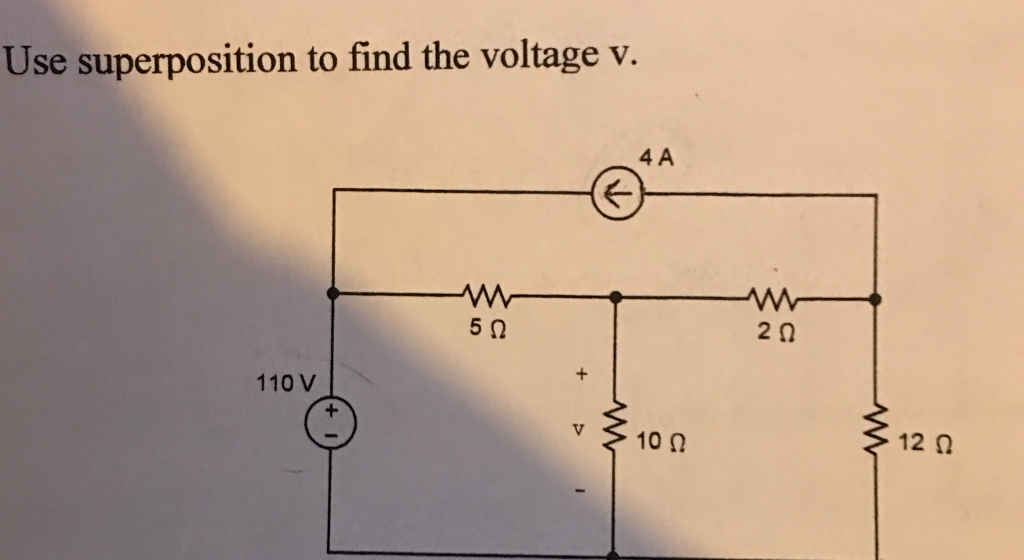 Solved Use superposition to find the voltage v. NNN 5 0 2 0 | Chegg.com