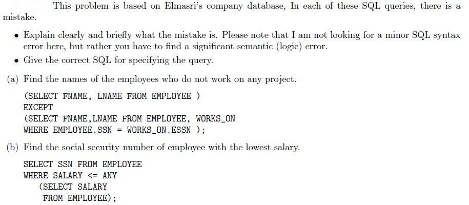 Solved This problem is based on Elmasri's company database, | Chegg.com