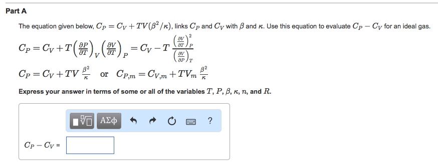 Solved Part A The equation given below, C CV TV(B2/R), links | Chegg.com