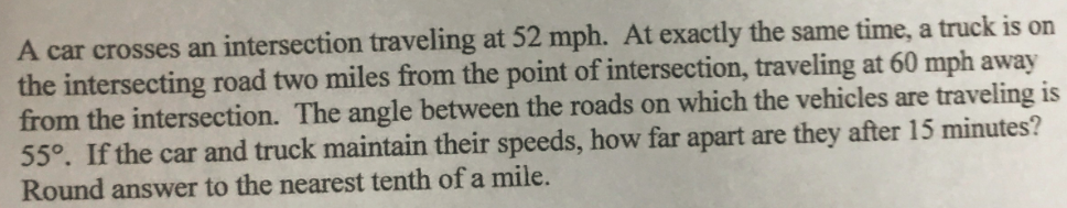 Solved A car crosses an intersection traveling at 52 mph. At | Chegg.com