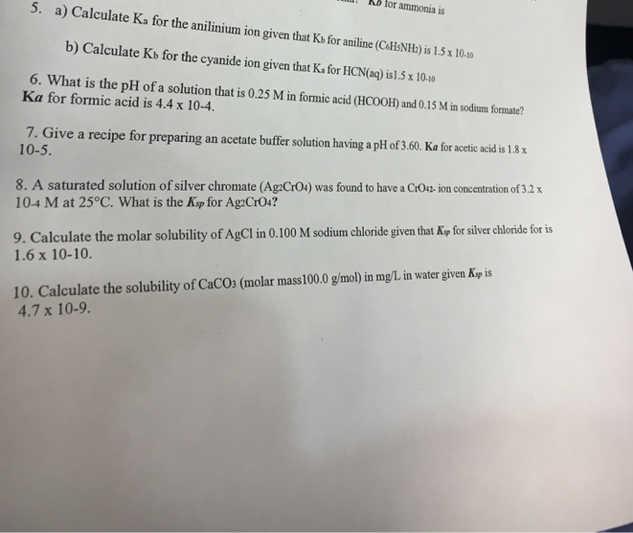 Solved Calculate K_a for the anilinium ion given that k_b | Chegg.com