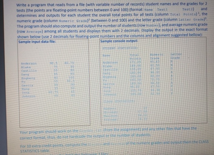 Solved Write a program that reads from a file (with variable | Chegg.com