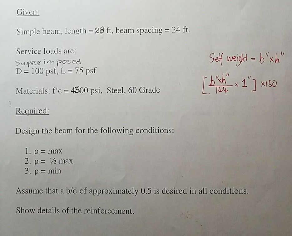 Solved Given: Simple beam, length =28 ft, beam spacing = 24 | Chegg.com