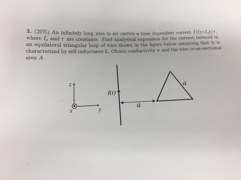 Solved y long wire in air carries a time dependent current | Chegg.com