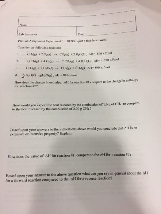 Solved Name Date Lab Instructor Pre Lab Assignment 