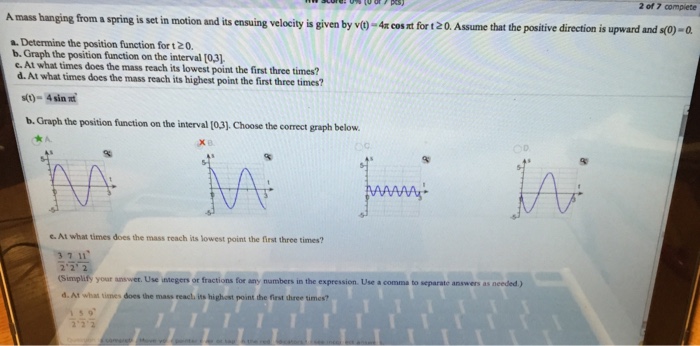 Solved A mass hanging from a spring is set in motion and its | Chegg.com