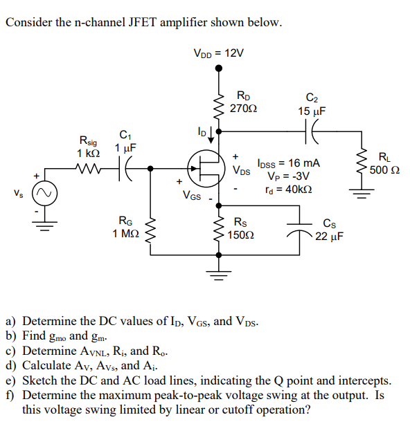 Solved Consider the n-channel JFET amplifier shown below VoD | Chegg.com