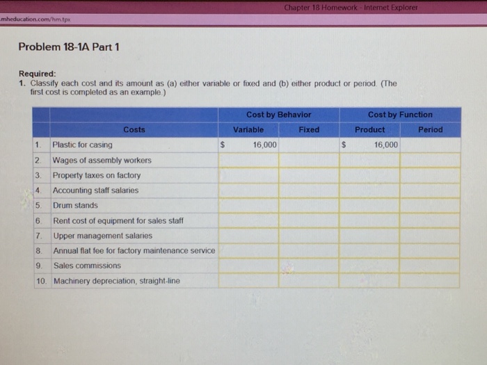 Solved Question 1 (of 5) Problem 18-1A Cost computation, | Chegg.com