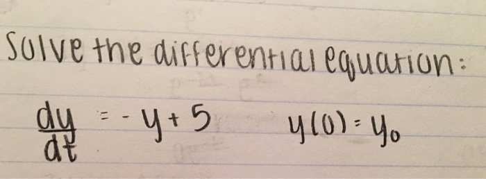 Solved Solve the differential equation: dy/dt = -y + 5 y(0) | Chegg.com