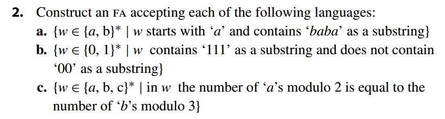 Solved Construct An Fa Accepting Each Of The Following 