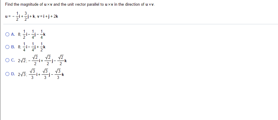 Solved Find the magnitude of u xv and the unit vector | Chegg.com