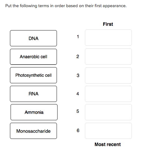 Solved Put the following terms in order based on their first | Chegg.com