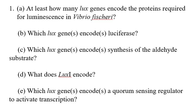 Solved At least how many lux genes encode the proteins | Chegg.com