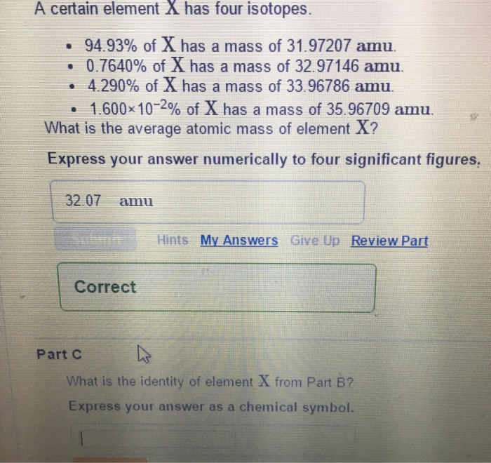 Solved A certain element A has four isotopes. 94.93% of X | Chegg.com