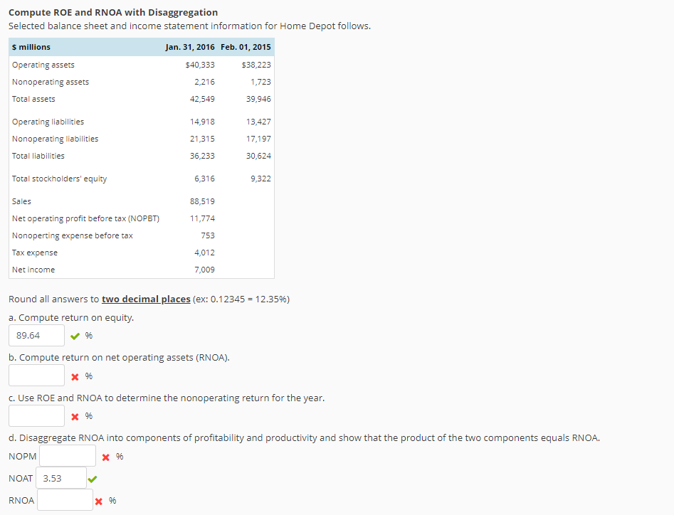 Solved Compute ROE and RNOA with Disaggregation Selected | Chegg.com