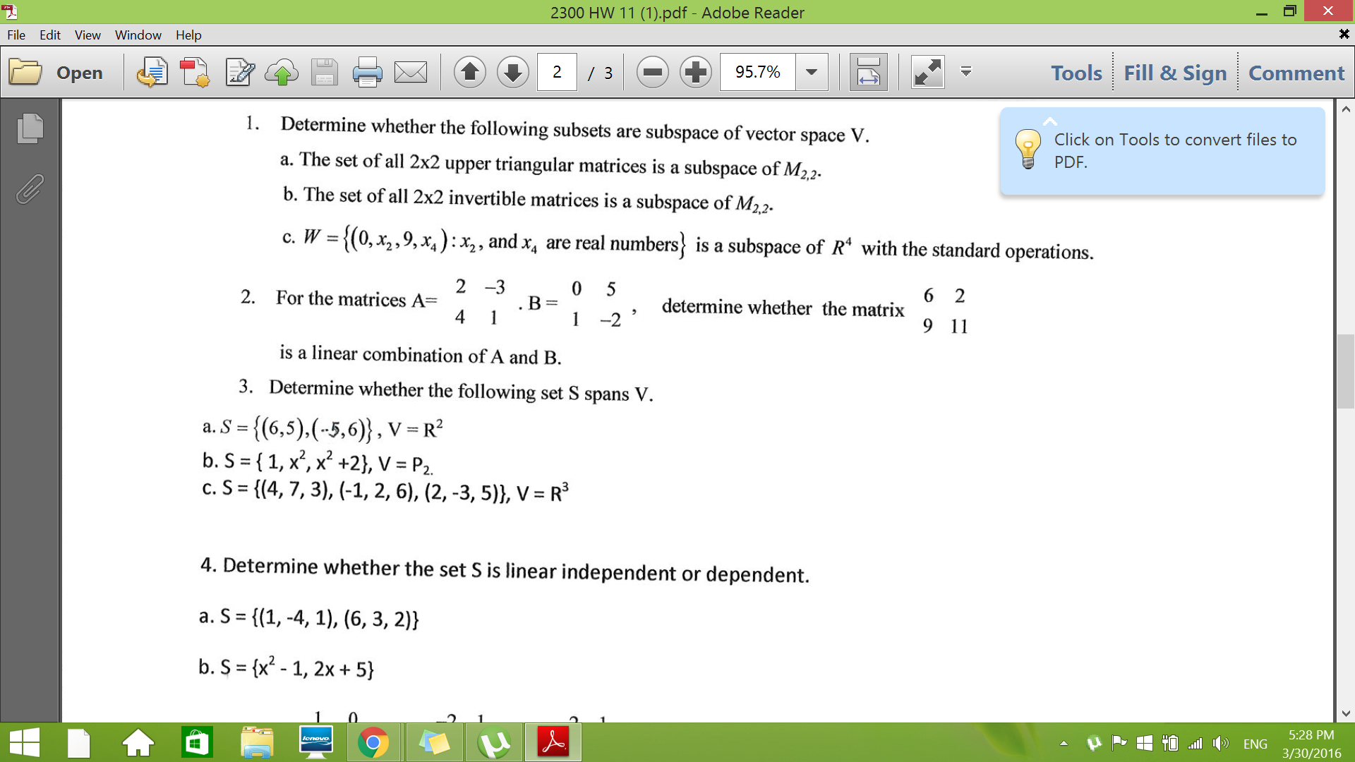 Solved Determine Whether The Following Subsets Are Subspace