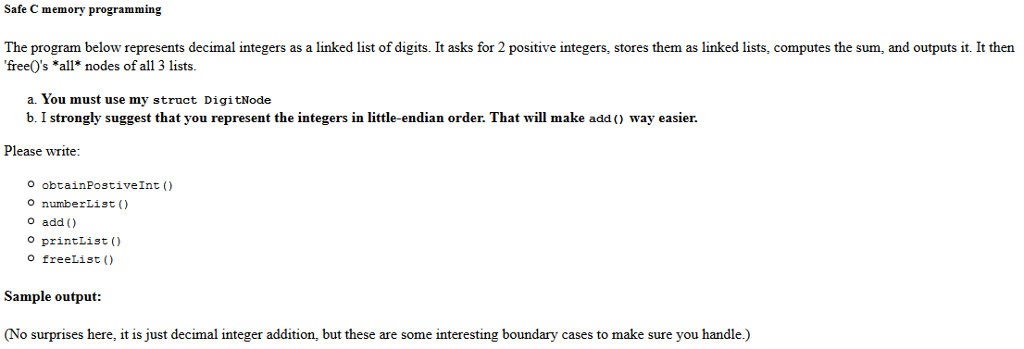 Solved Safe C memory programming The program below | Chegg.com