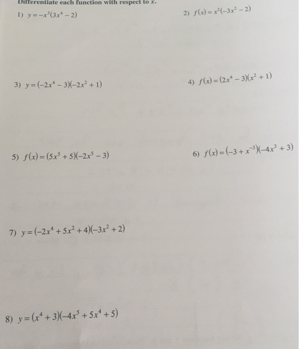 Solved Differentiate each function with respect to x. y = | Chegg.com