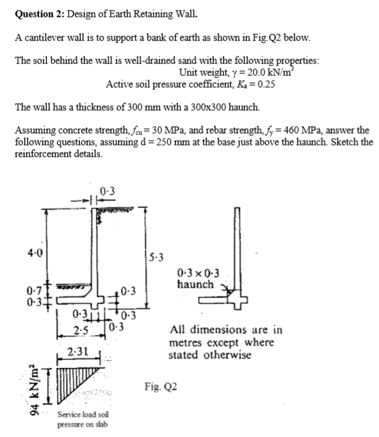 Question 2: Design of Earth Retaining Wall A | Chegg.com
