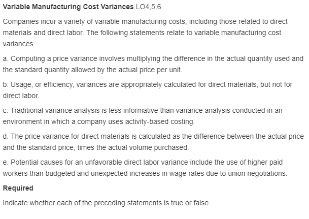 Solved Variable Manufacturing Cost Variances LO4,5,6 | Chegg.com