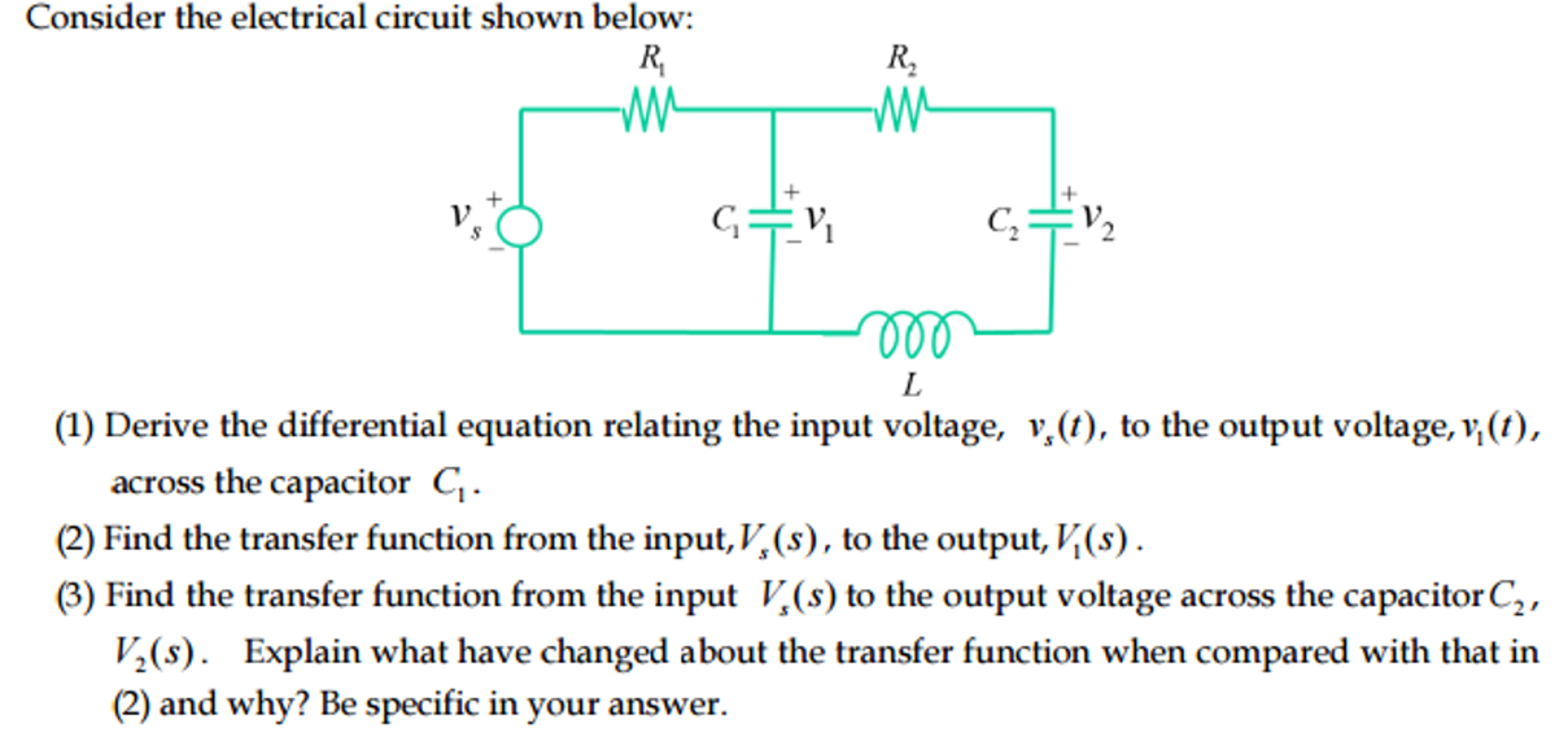 Solved Consider the electrical circuit shown below: Derive | Chegg.com