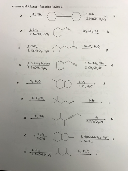 Solved Alkenes and Alky Reaction Review I nes: Na, NH 1. BH | Chegg.com