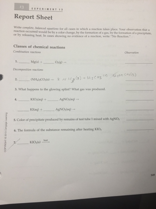 Solved Write Complete Balanced Equations For All Cases In