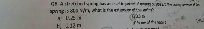 Solved A stretched spring has an elastic potential energy of | Chegg.com