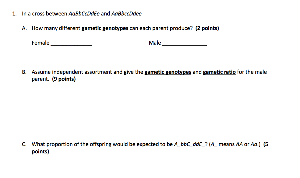 Solved In a cross between AaBbCcDdEe and AaBbccDdee A. How | Chegg.com