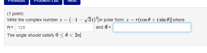 Solved Write the complex number z = (-1 - Squareroot 3i)^7 | Chegg.com
