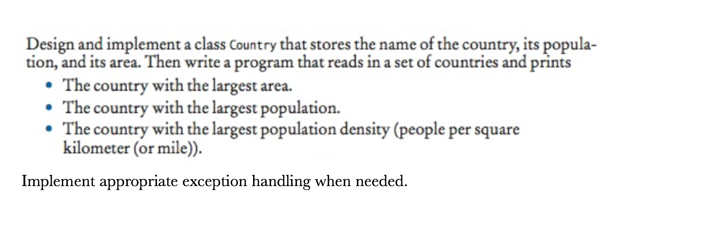 Design and implement a class Country that stores the | Chegg.com