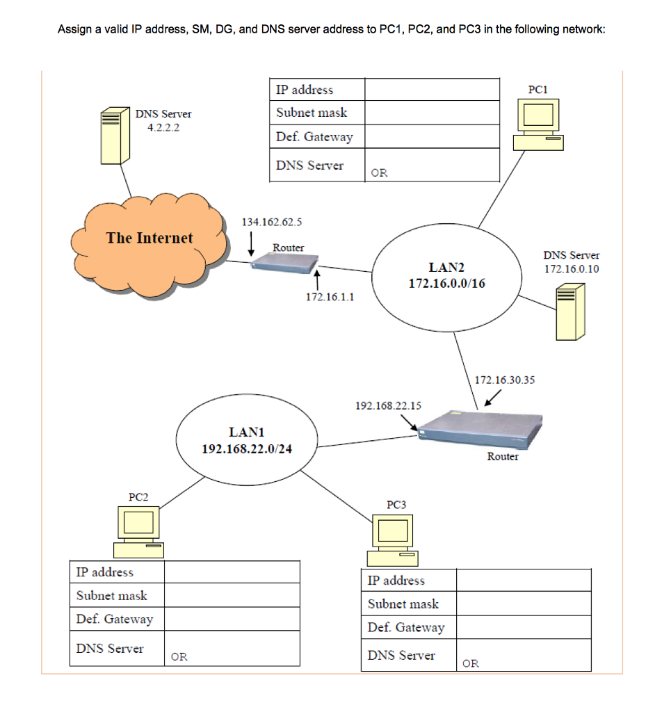 Solved Assign a valid IP address, SM, DG, and DNS server | Chegg.com