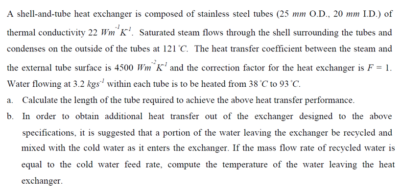 Solved A shell-and-tube heat exchanger is composed of | Chegg.com