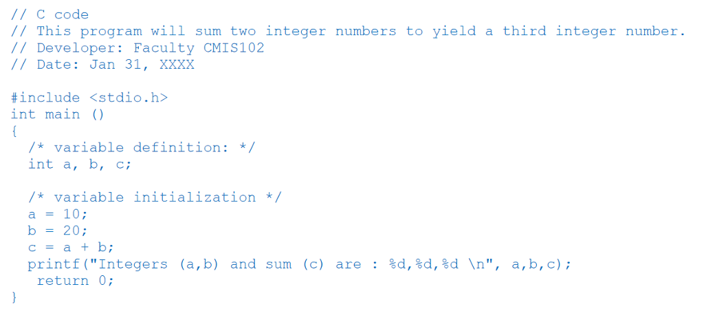 Solved IC code // This program will sum two integer numbers | Chegg.com