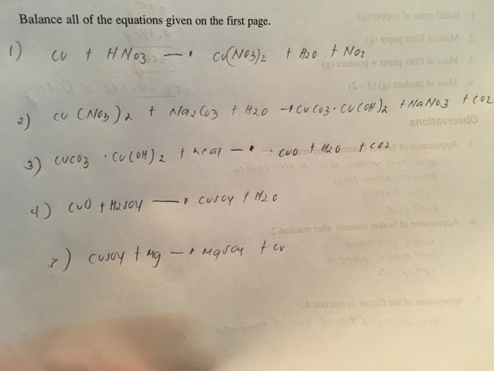 Solved Balance all of the equations given on the first page. | Chegg.com